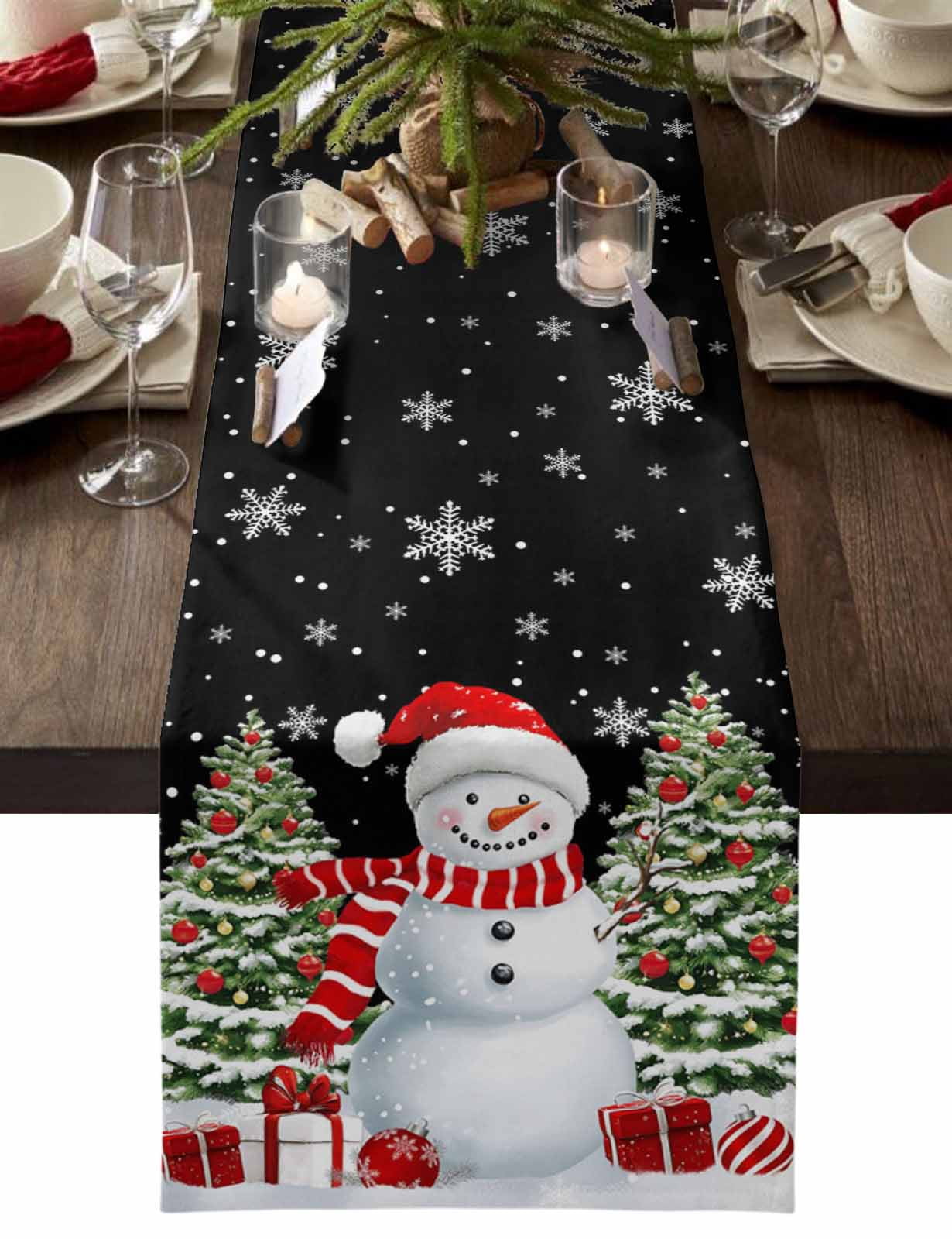 ERUNPONLY Black Snowman Christmas Table Runner - 72 Inch Long Tree ...