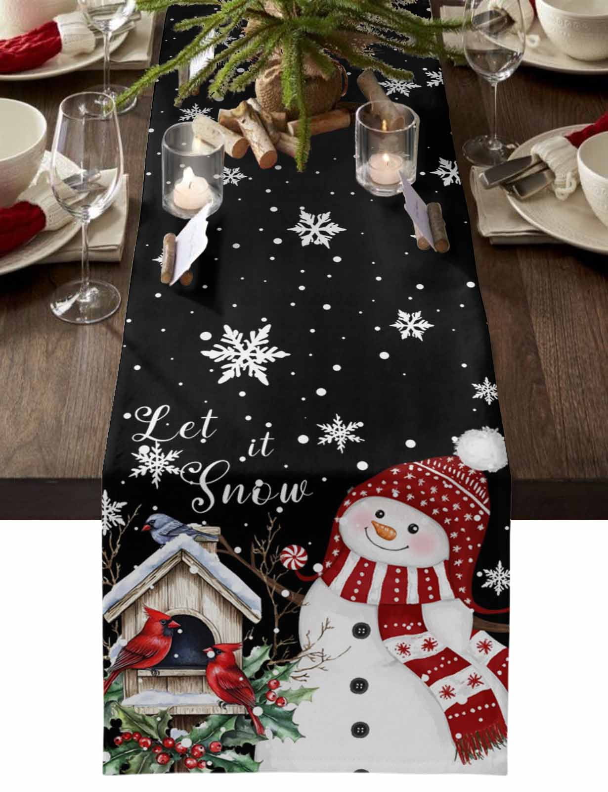 ERUNPONLY Black Snowman Christmas Table Runner - 90 Inch Long Farmhouse ...
