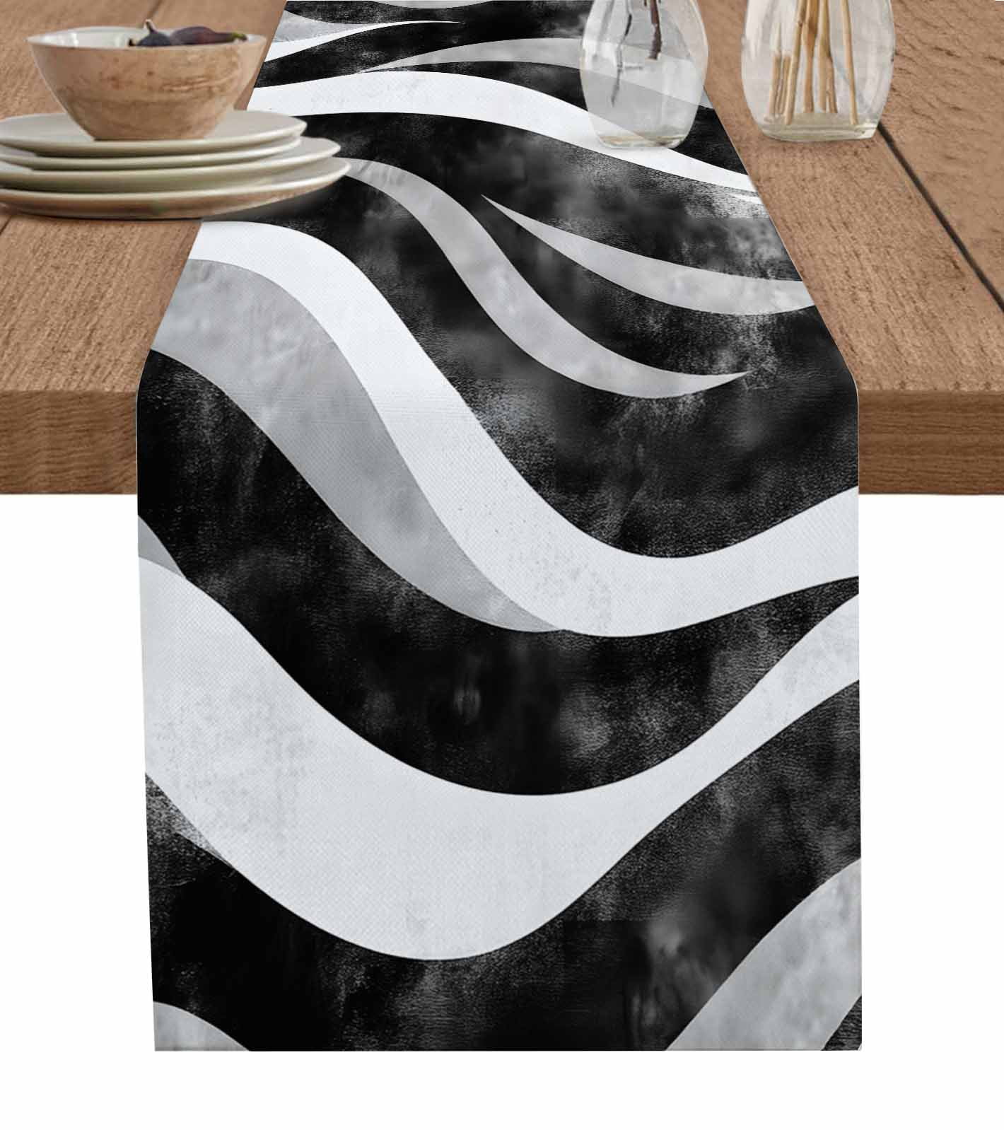 ERUNPONLY Black Waves Table Runner - 60 Inch Long Ombre Sea Ripples ...