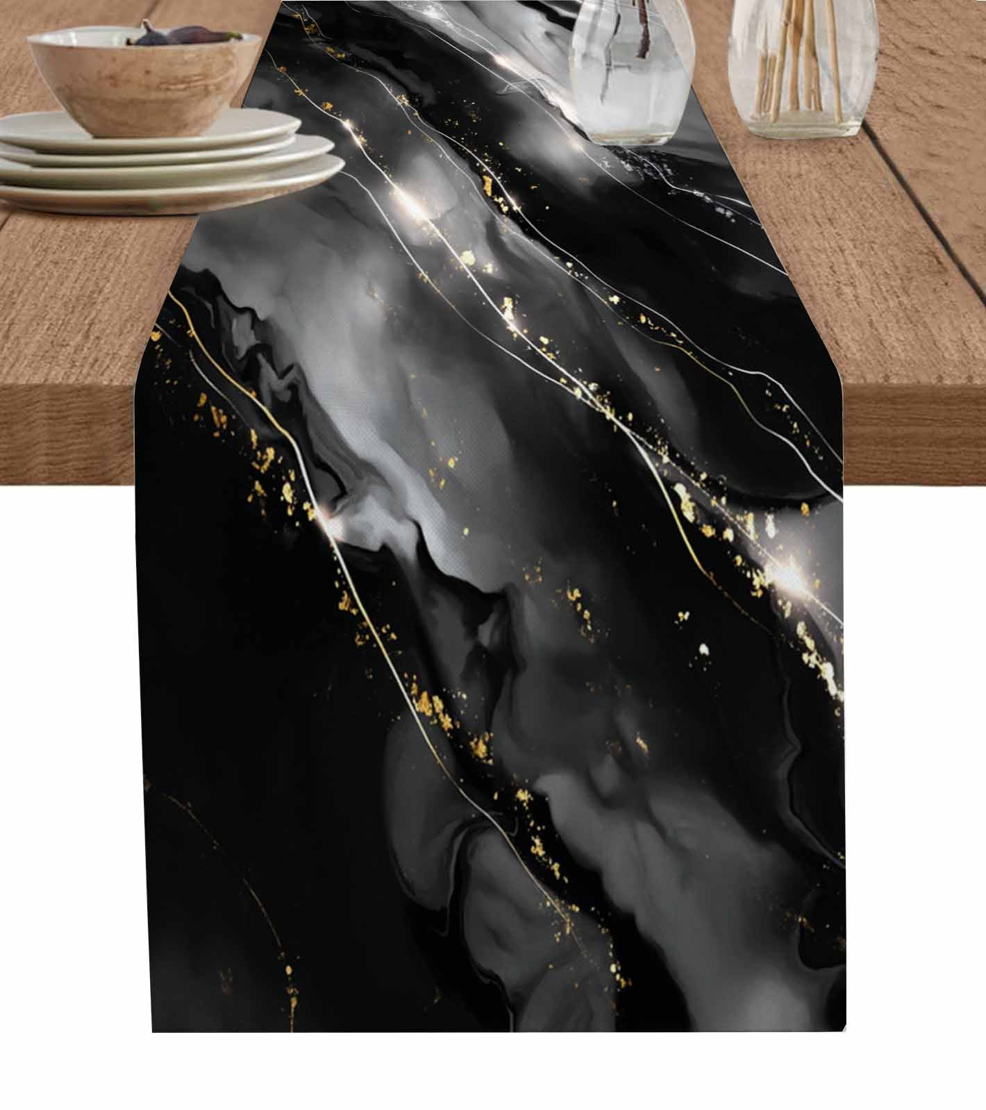 ERUNPONLY Blake Gray Marble Table Runner - 108 Inch Long Modern ...