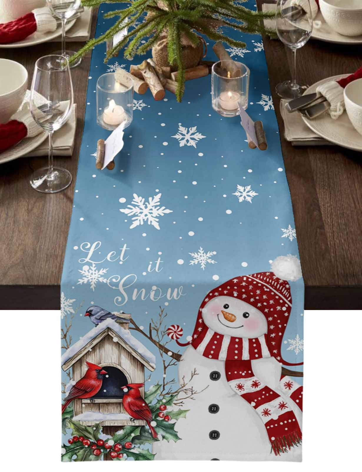 ERUNPONLY Blue Aqua Snowman Christmas Table Runner - 90 Inch Long ...