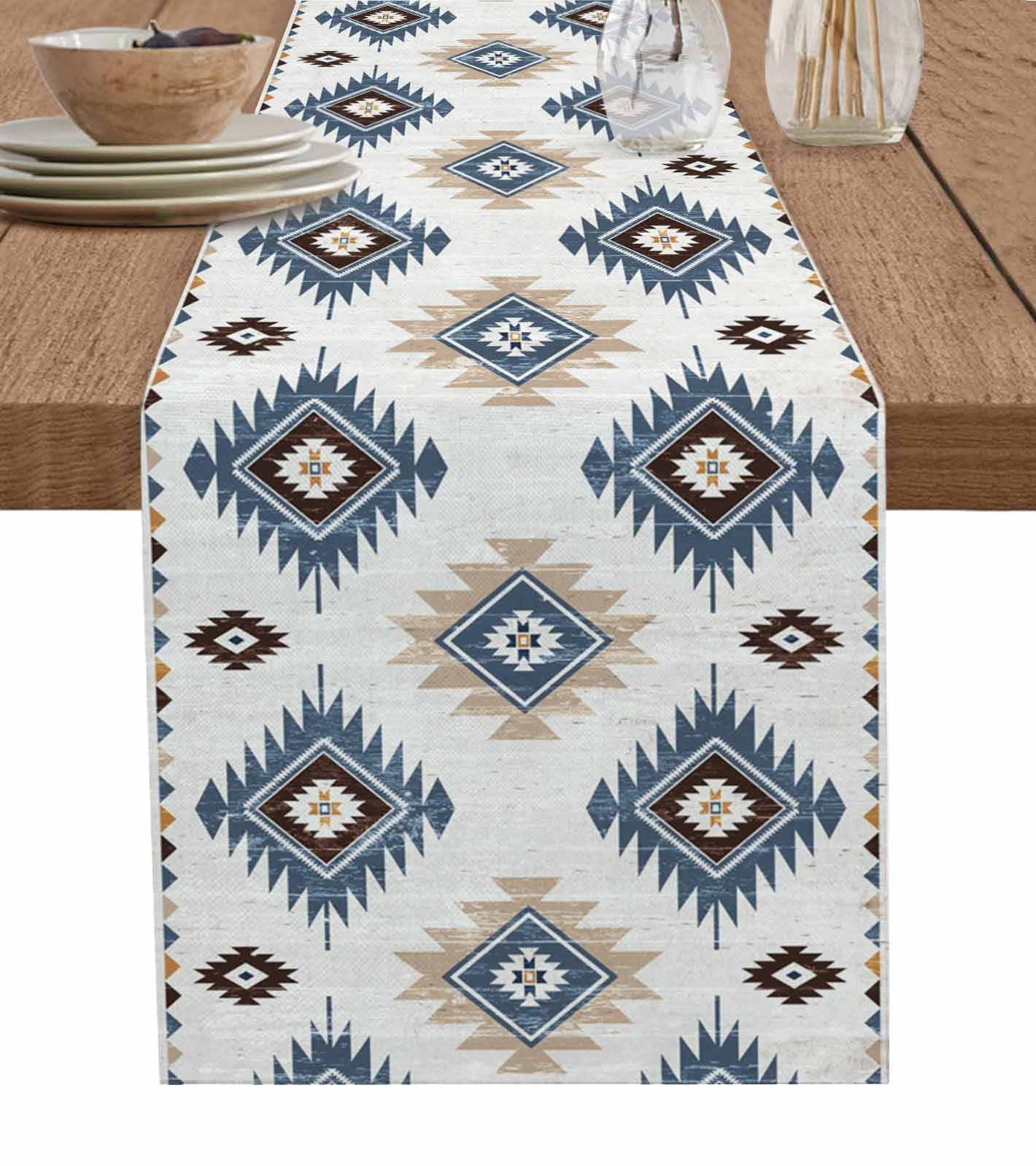 ERUNPONLY Blue Aztec Table Runner - 72 Inch Long Southwest Boho Tribe ...
