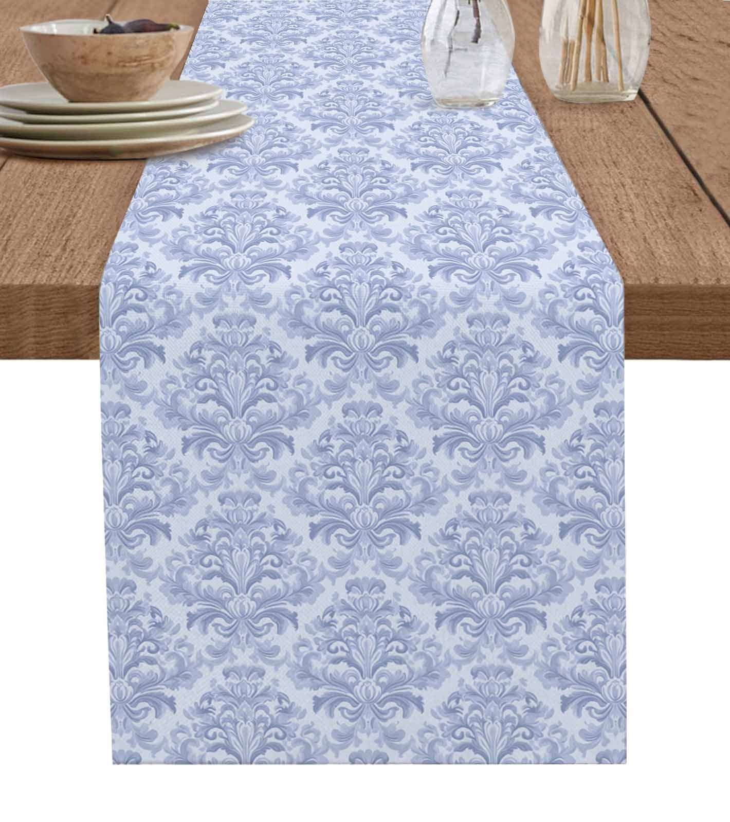 ERUNPONLY Blue Baroque Table Runner - 60 Inch Long Luxury Middle ...