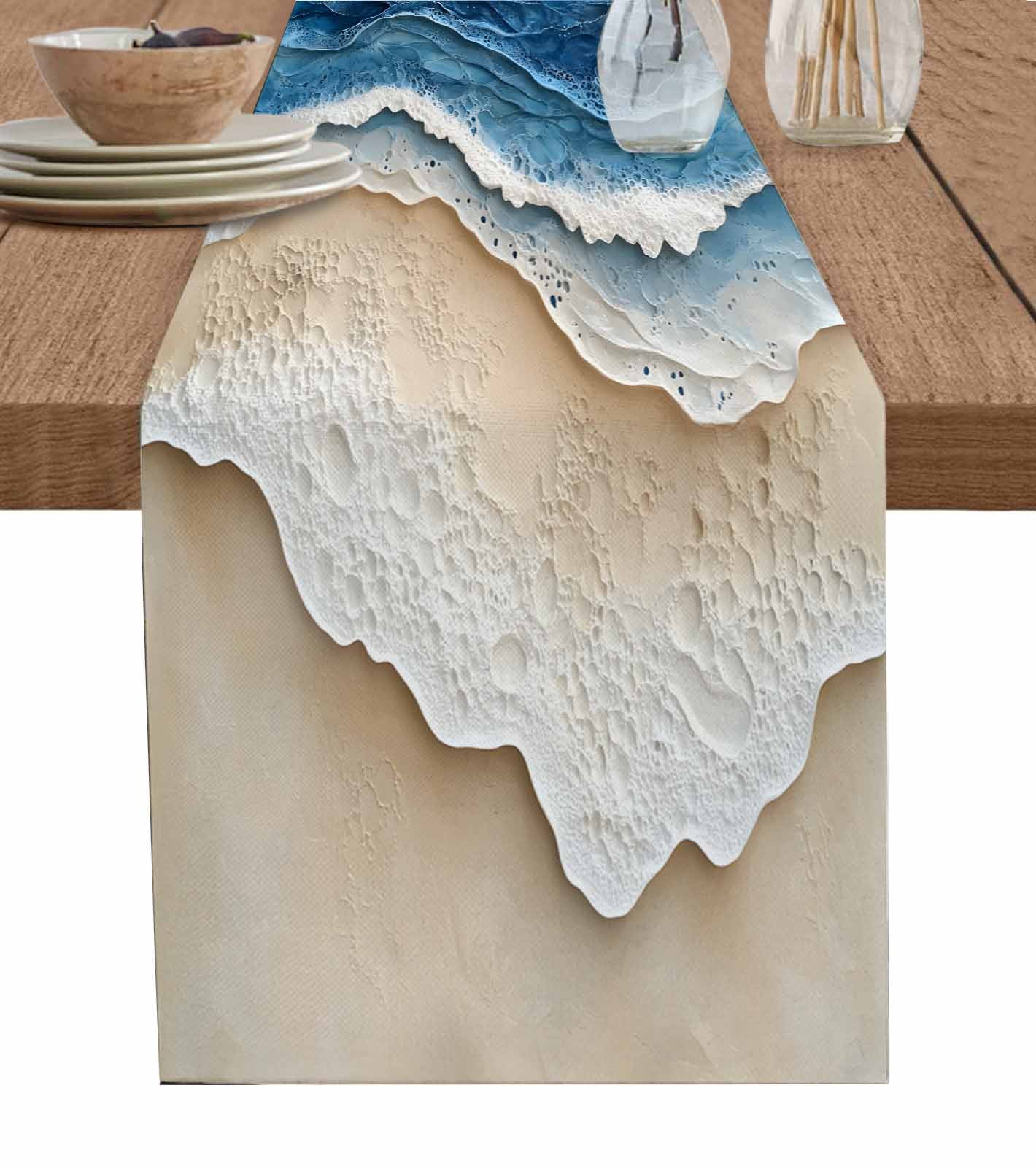 ERUNPONLY Blue Beach Coastal Table Runner - 72 Inch Long Nautical ...