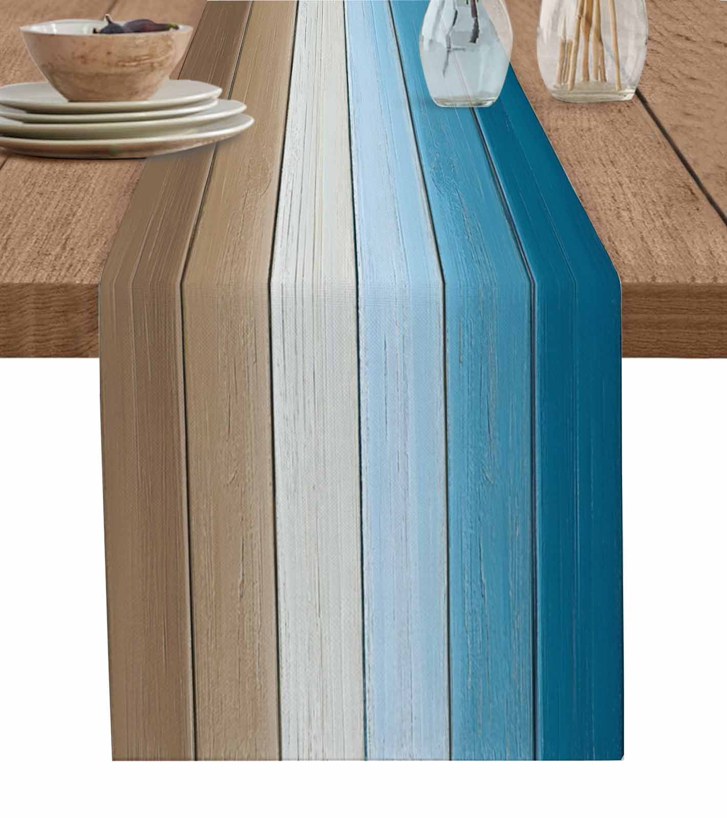 ERUNPONLY Blue Beige Brown Table Runner - 108 Inch Long Country Retro ...