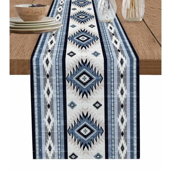 ERUNPONLY Blue Boho Table Runner - 90 Inch Long Southwestern Ethnic ...