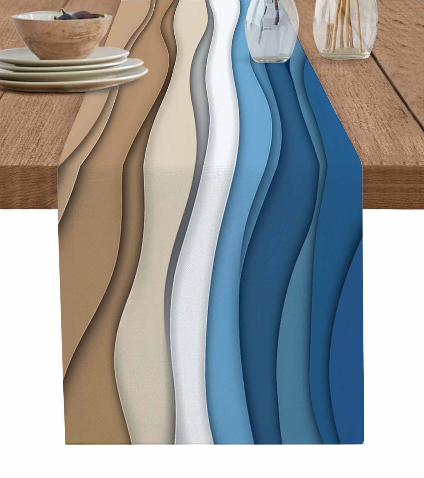 ERUNPONLY Blue Brown Striped Table Runner - 90 Inch Long Modern ...