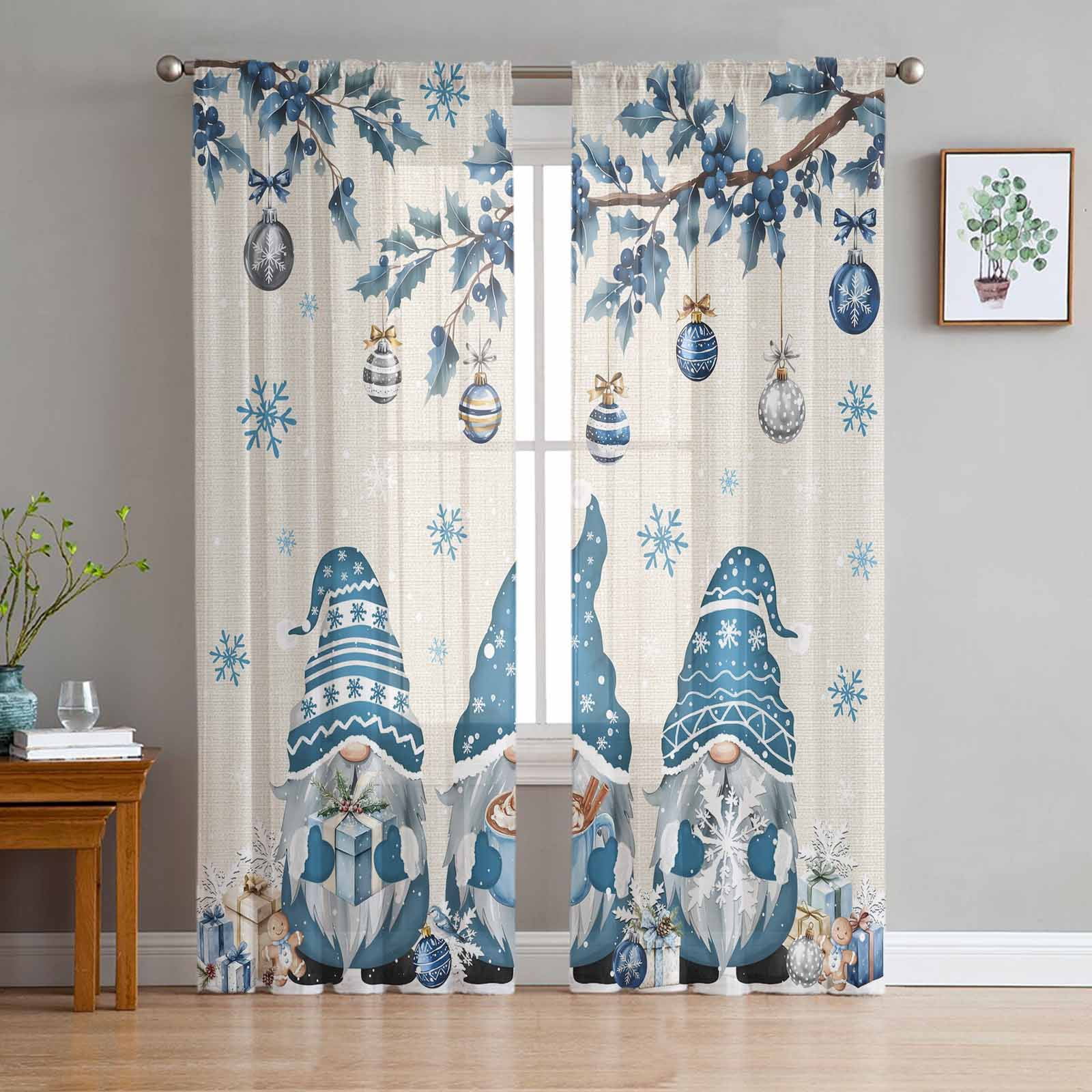 ERUNPONLY Blue Christmas Sheer Curtains 72 Inch Length 2 Panels Set ...