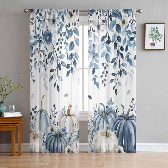 ERUNPONLY Blue Fall Sheer Curtains 63 Inch Length 2 Panels Set ...