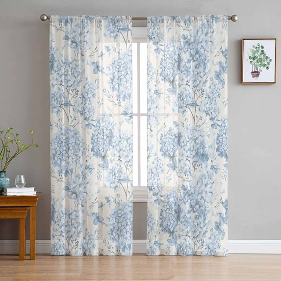ERUNPONLY Blue Floral Sheer Curtains 84 Inch Length 2 Panels Set ...