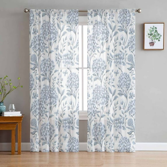 ERUNPONLY Blue Flower Sheer Curtains 63 Inch Length 2 Panels Set ...