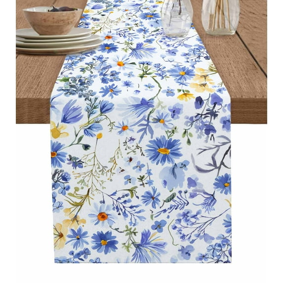 ERUNPONLY Blue Flowers Table Runner - 90 Inch Long Farmhouse ...