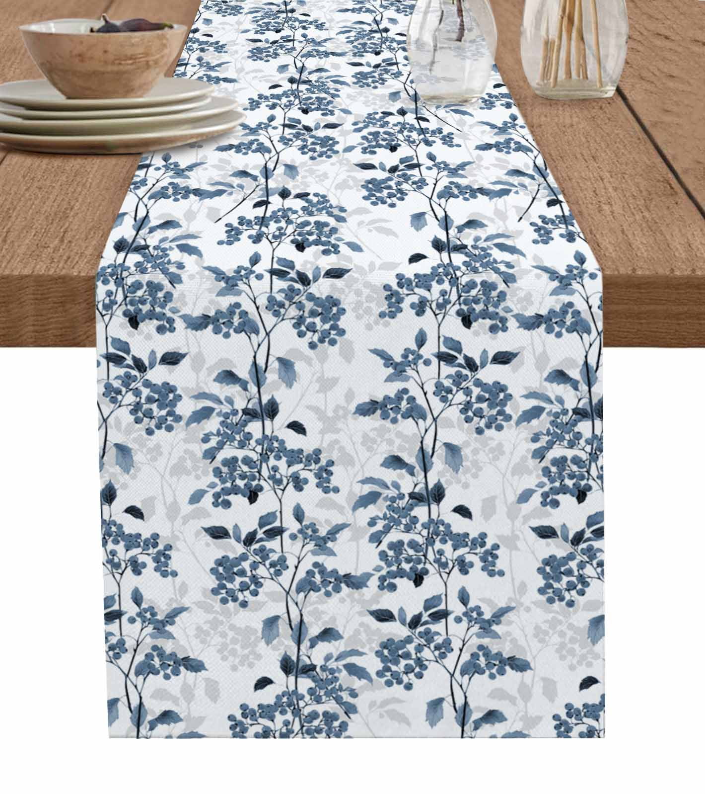 ERUNPONLY Blue Fruit Table Runner - 72 Inch Long Vintage Plant Nature ...