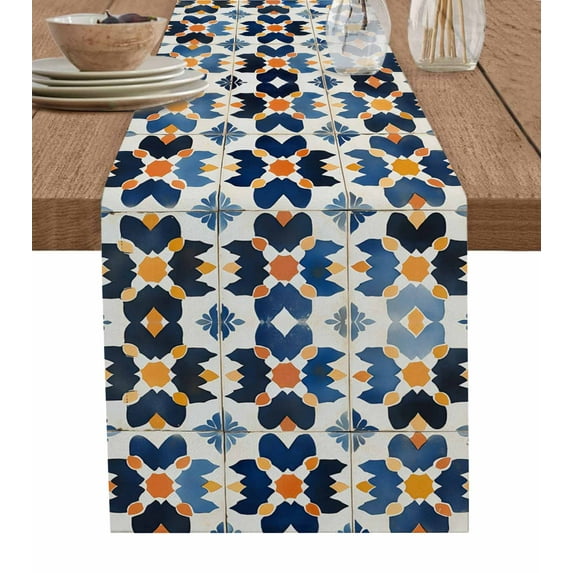 ERUNPONLY Blue Geometric Table Runner - 72 Inch Long Simple Colorful ...