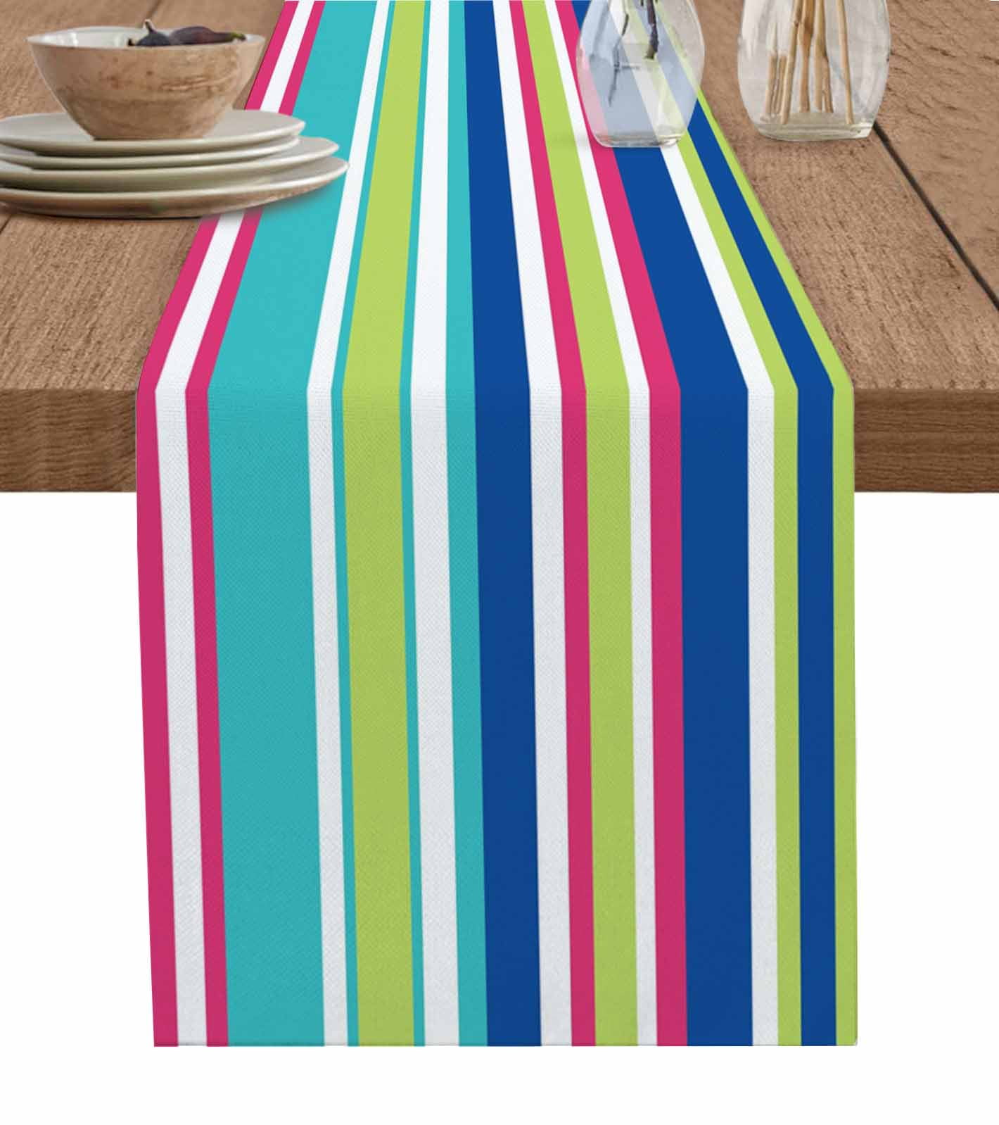 ERUNPONLY Blue Green Striped Table Runner - 72 Inch Long Geometric ...