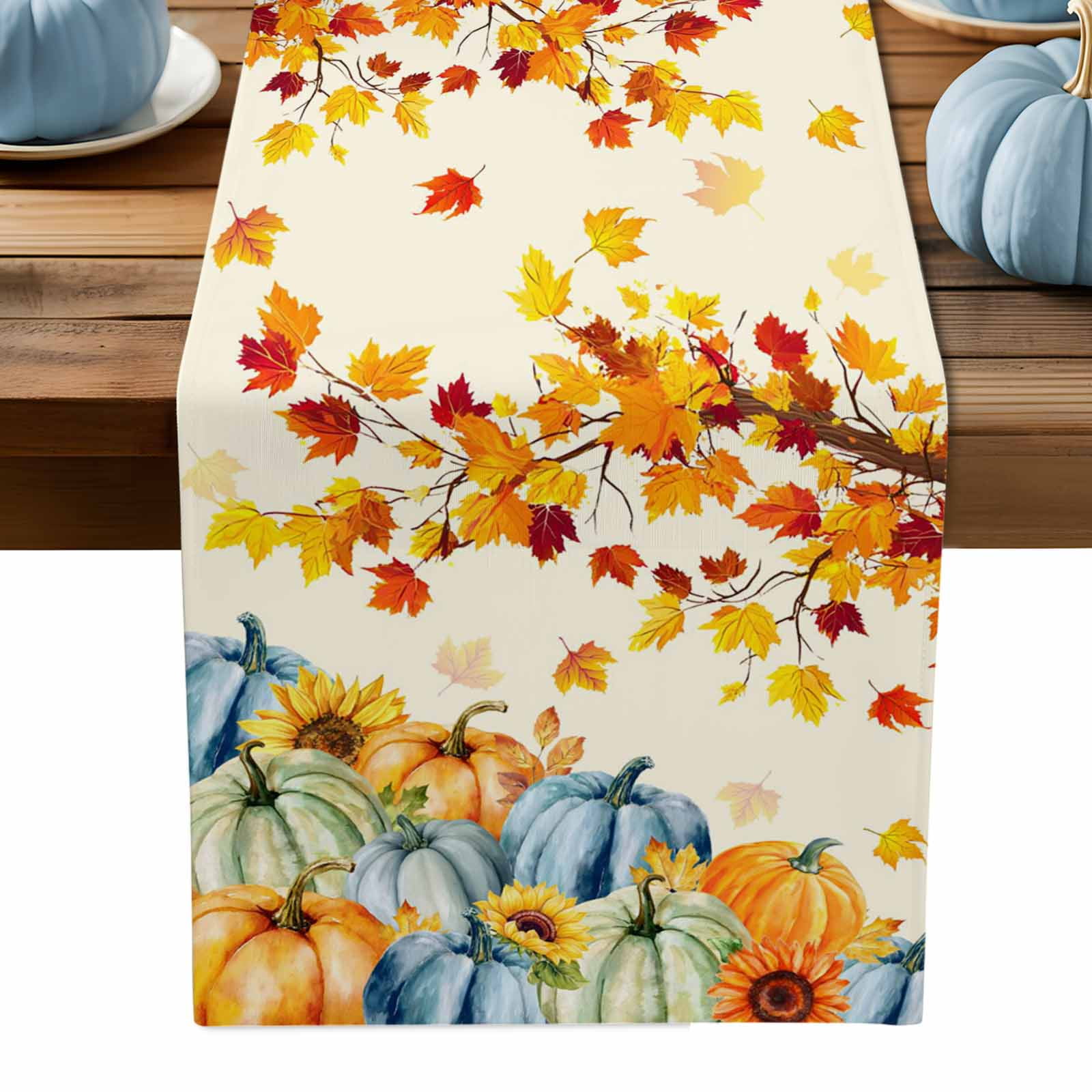 ERUNPONLY Blue Green Yellow Fall Table Runner - 72 Inch Long ...