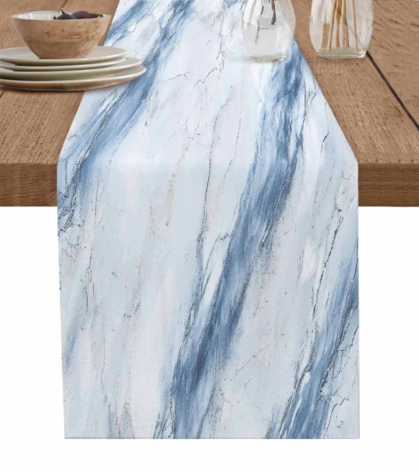 ERUNPONLY Blue Grey Marble Table Runner - 108 Inch Long Vintage ...
