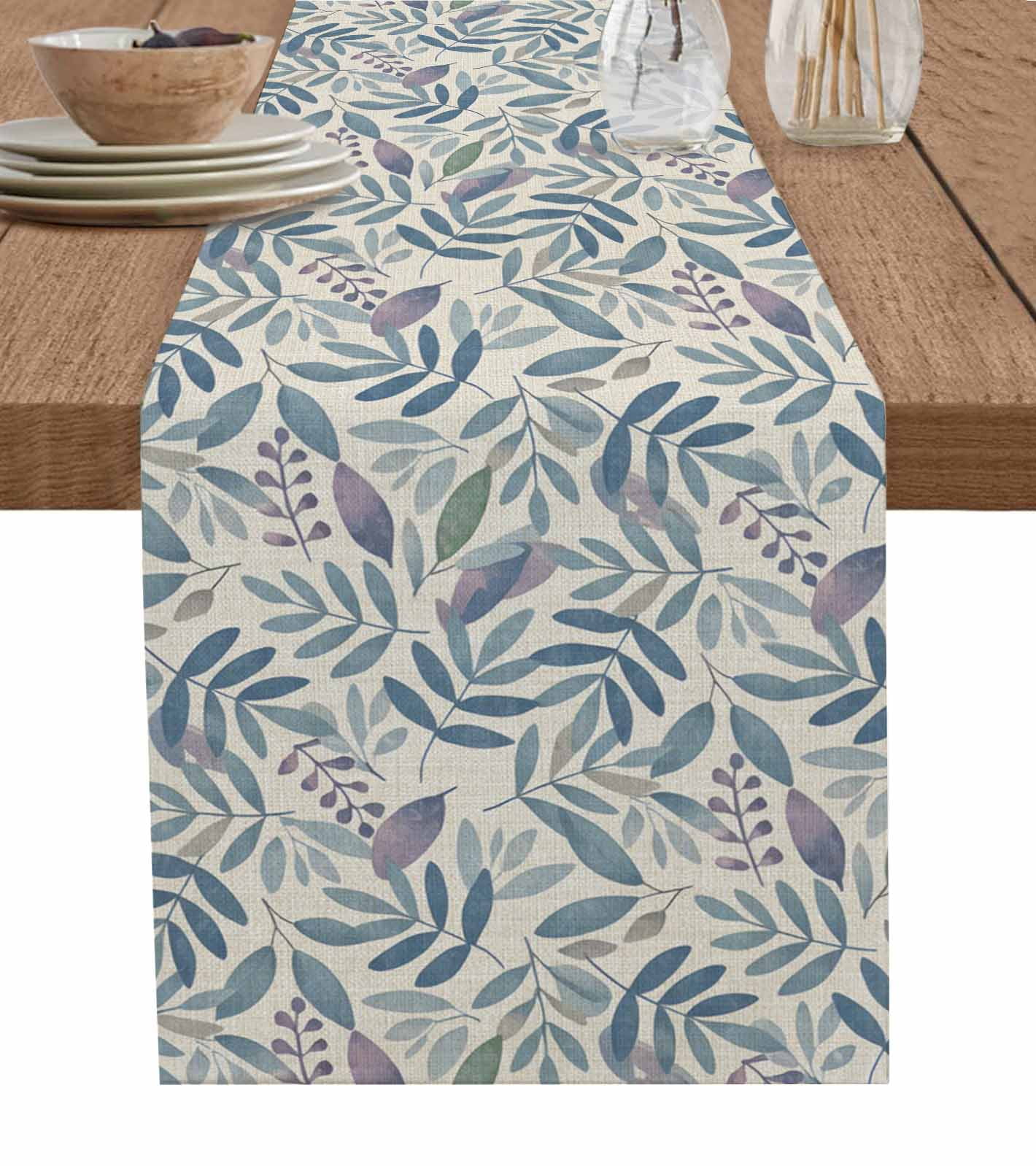 ERUNPONLY Blue Leaf Table Runner - 72 Inch Long Farmhouse Purple Fruit ...