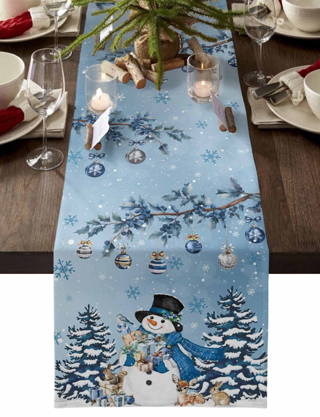 ERUNPONLY Blue Ombre Christmas Table Runner - 90 Inch Long Snowman Xmas ...
