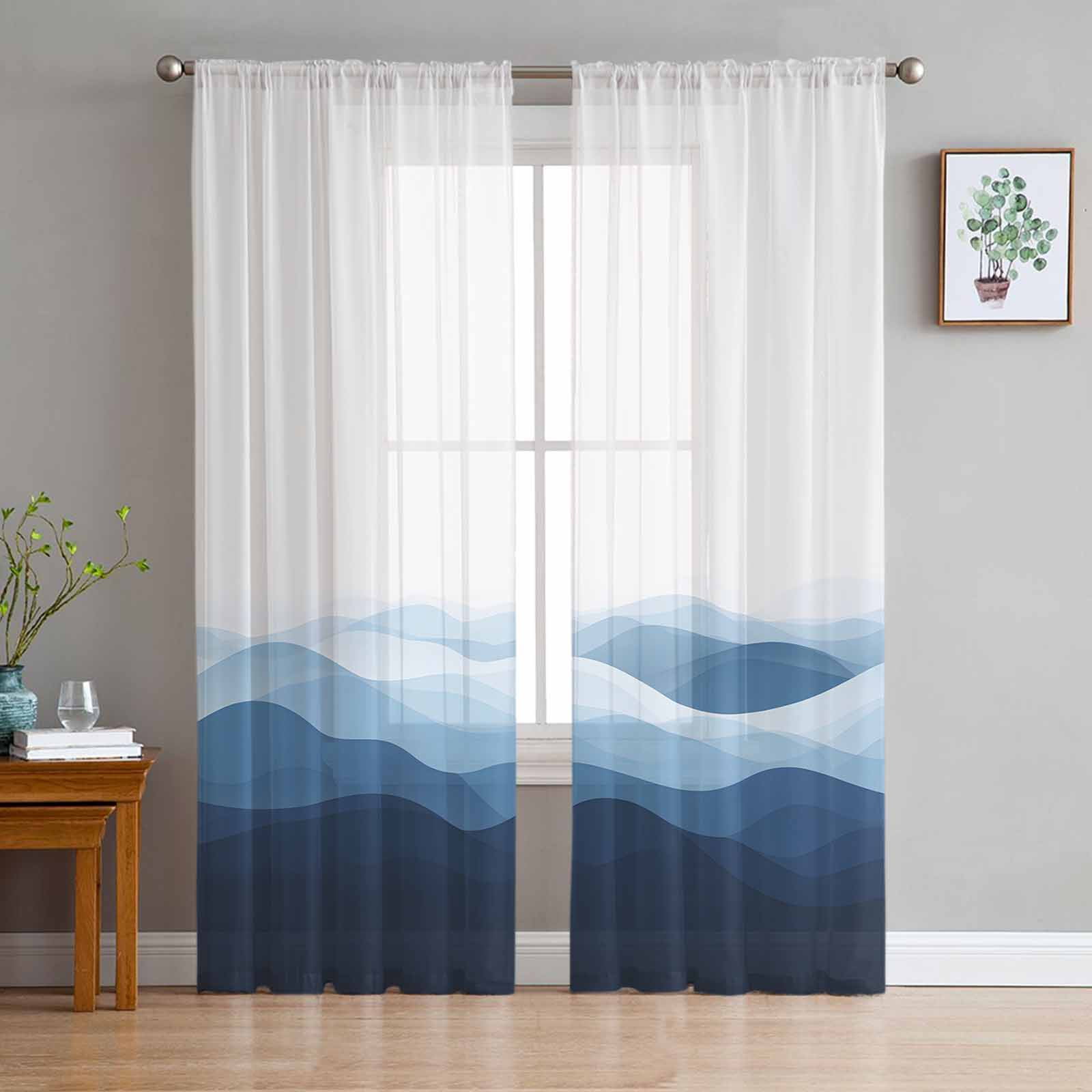 ERUNPONLY Blue Ombre Sheer Curtains 72 Inch Length 2 Panels Set, Summer ...