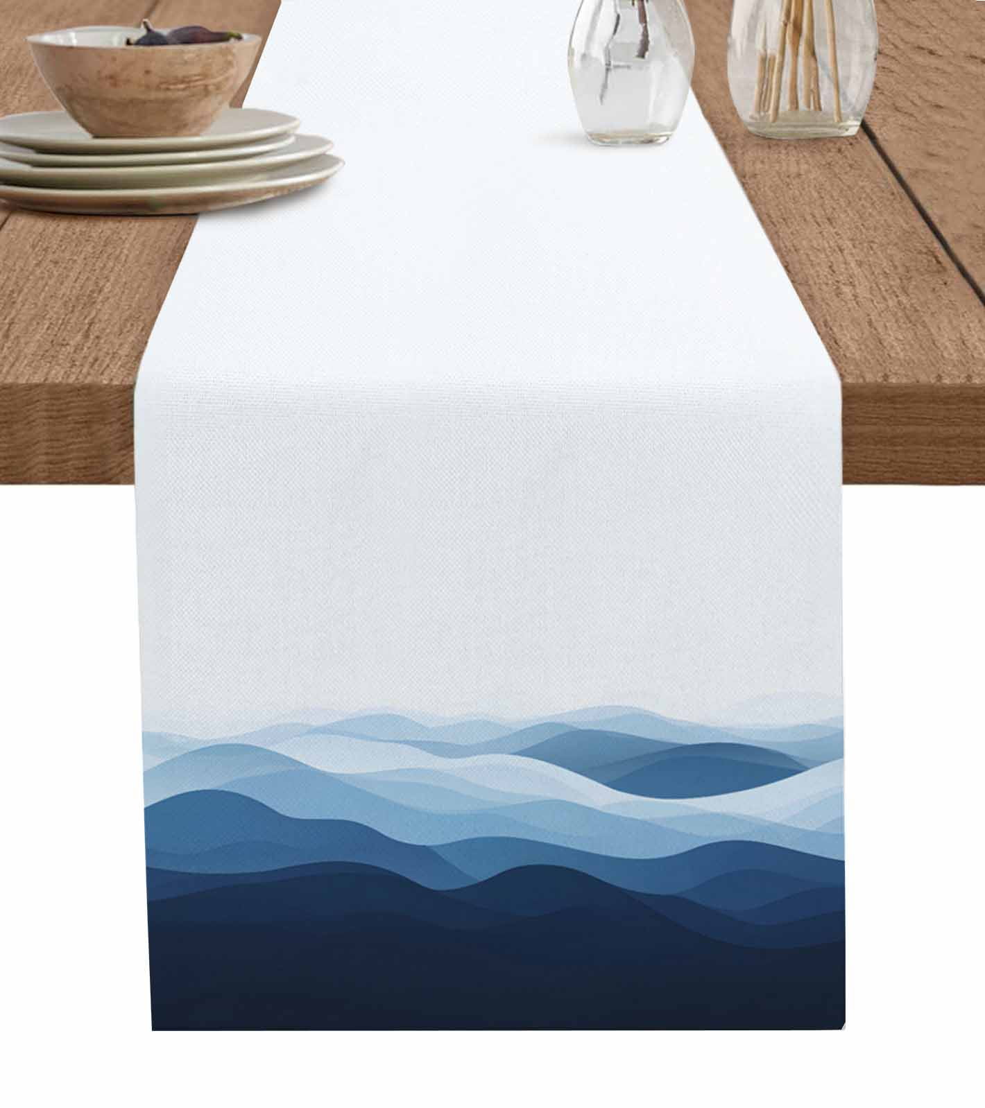 ERUNPONLY Blue Ombre Table Runner - 120 Inch Long Summer Minimalist ...
