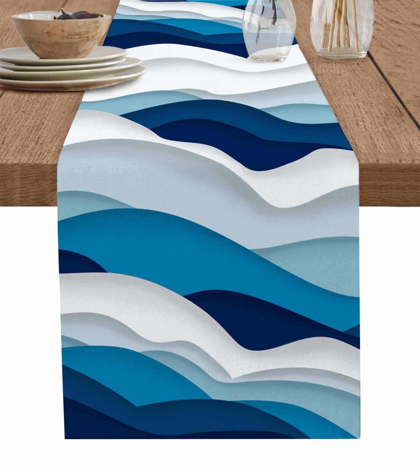 ERUNPONLY Blue Ombre Table Runner - 72 Inch Long Modern Geometric ...