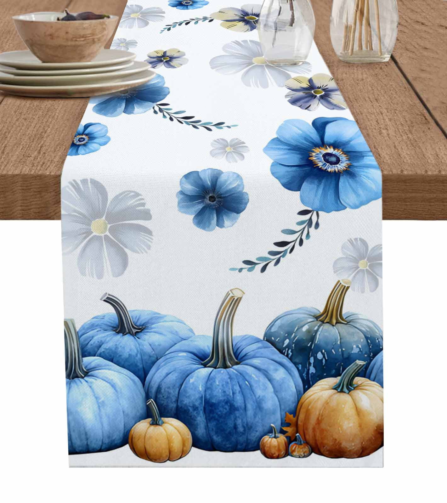 ERUNPONLY Blue Pumpkin Fall Table Runner - 36 Inch Long Thanksgiving ...