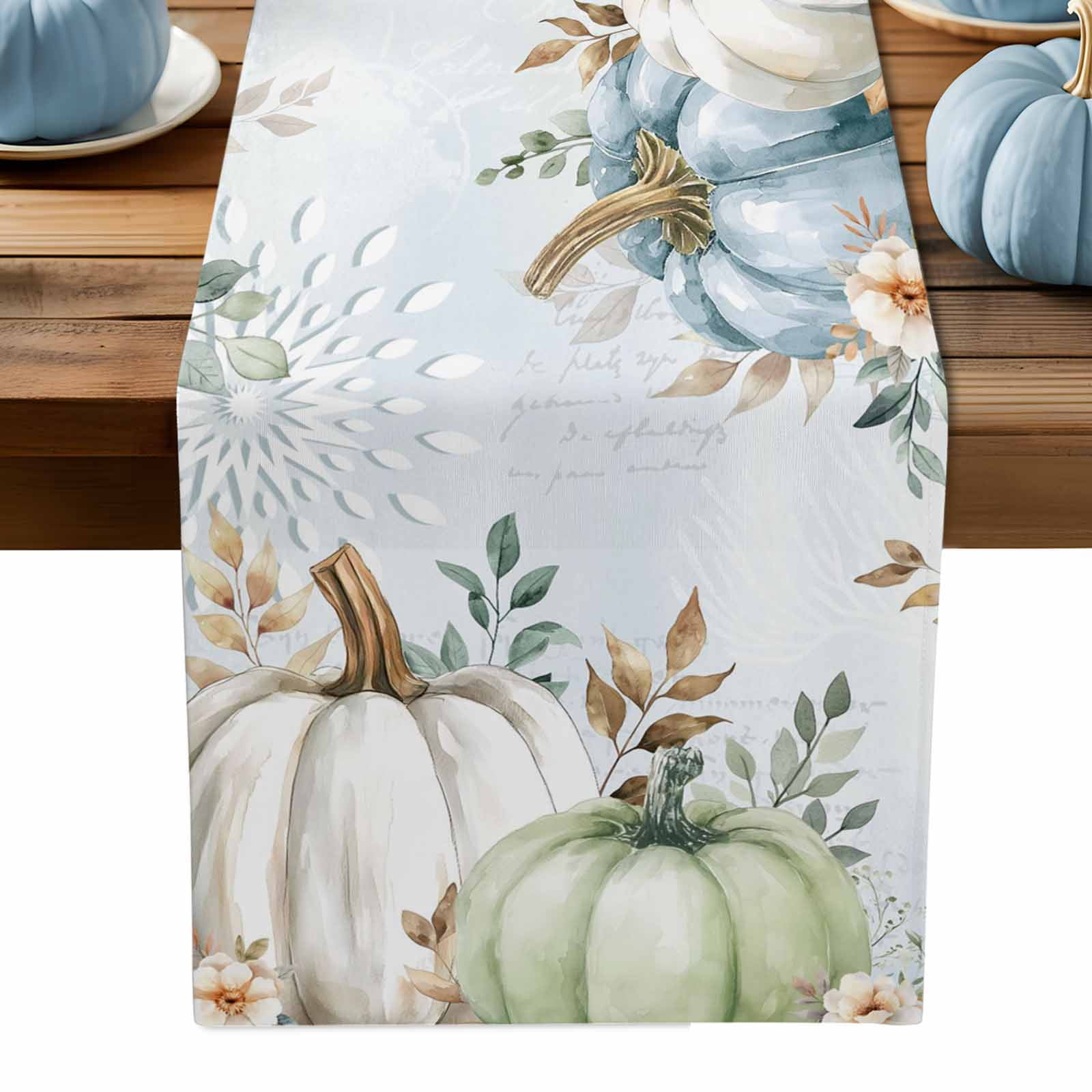 ERUNPONLY Blue Pumpkin Fall Table Runner - 72 Inch Long Green ...