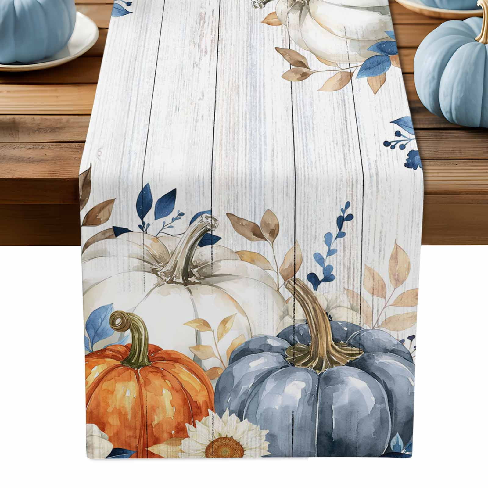 ERUNPONLY Blue Pumpkin Fall Table Runner - 72 Inch Long Thanksgiving ...