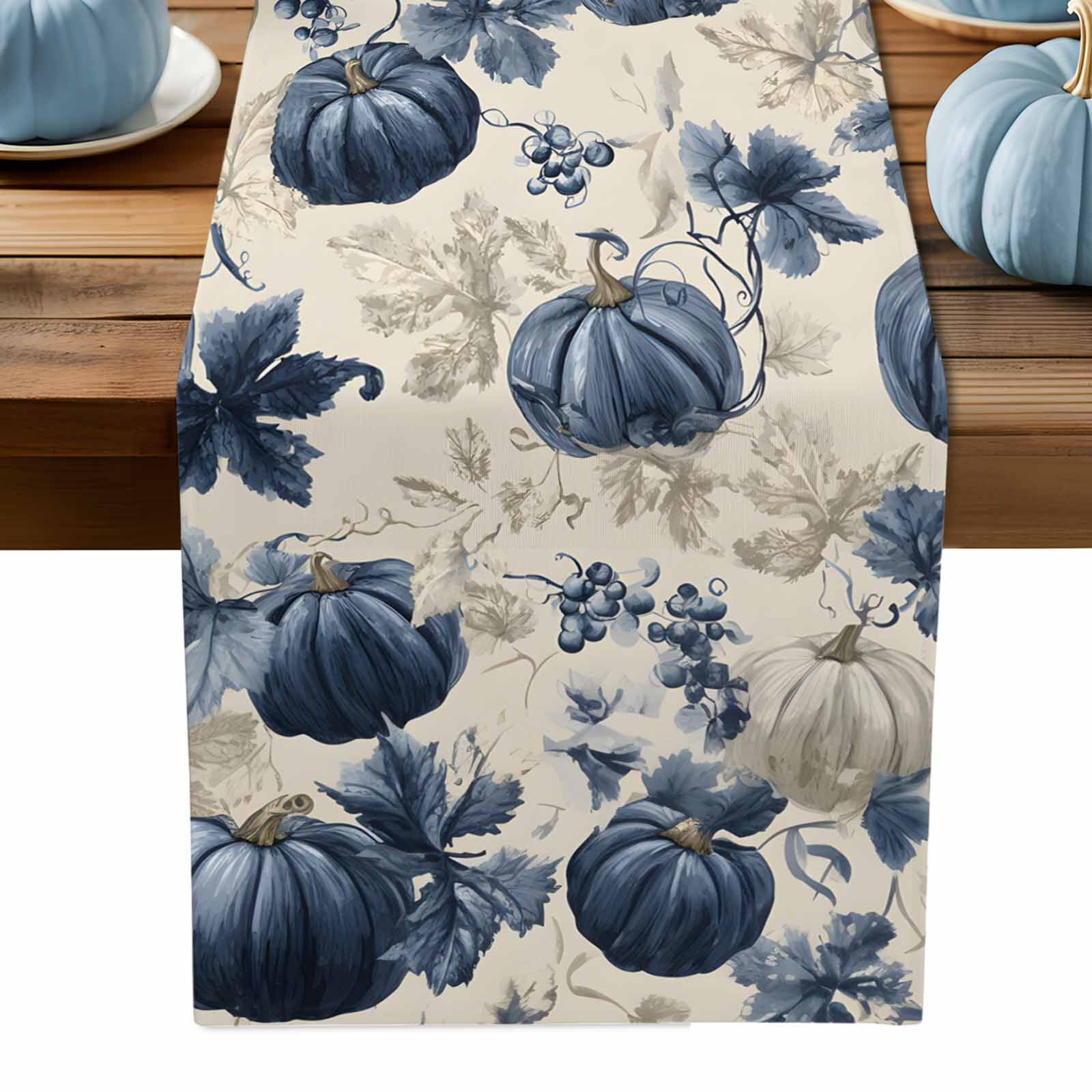 ERUNPONLY Blue Pumpkins Fall Table Runner - 72 Inch Long Vintage ...