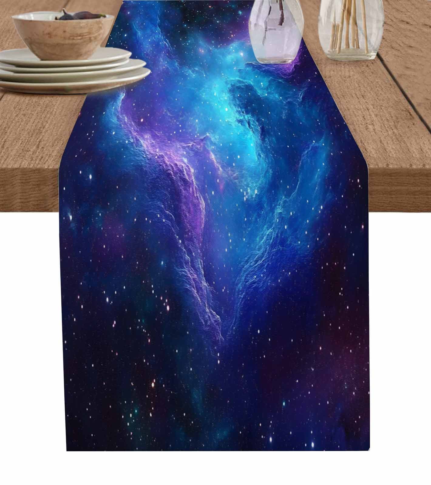 ERUNPONLY Blue Purple Space Table Runner - 70 Inch Long Modern Abstract ...