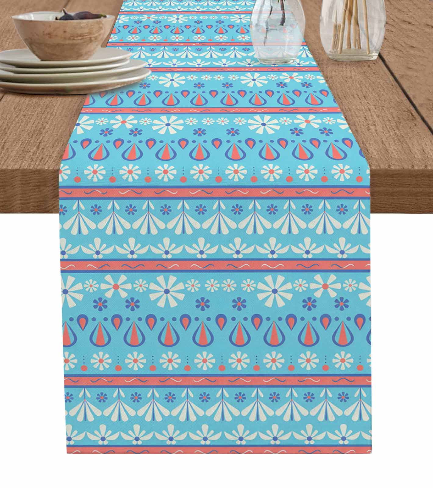 ERUNPONLY Blue Red Boho Table Runner - 72 Inch Long Vintage Ethnic ...