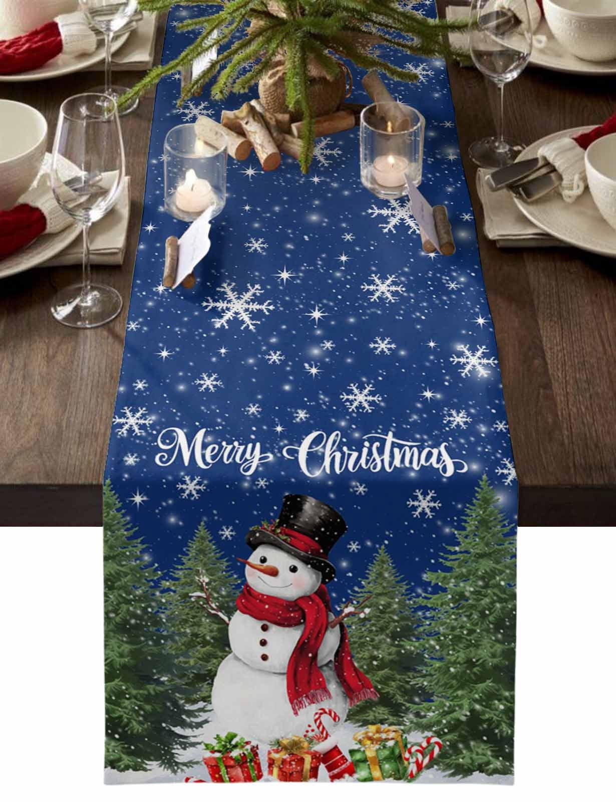 ERUNPONLY Blue Snowman Christmas Table Runner - 90 Inch Long Xmas Tree ...