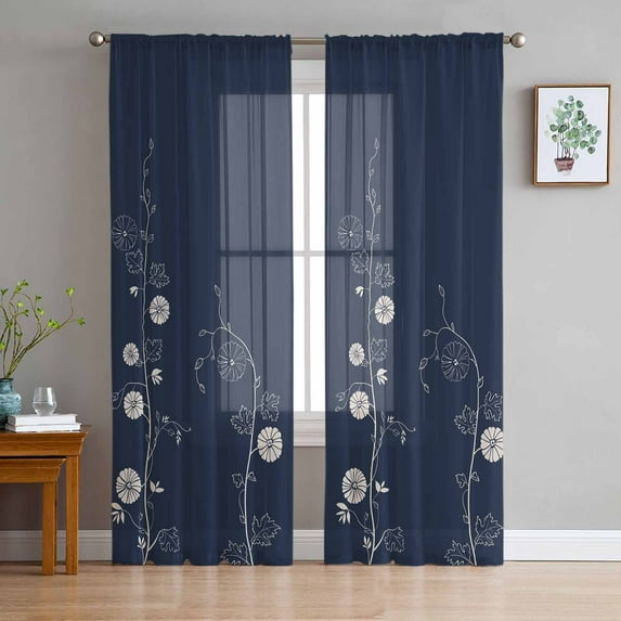 ERUNPONLY Blue Spring Floral Sheer Curtains 72 Inch Length 2 Panels Set ...