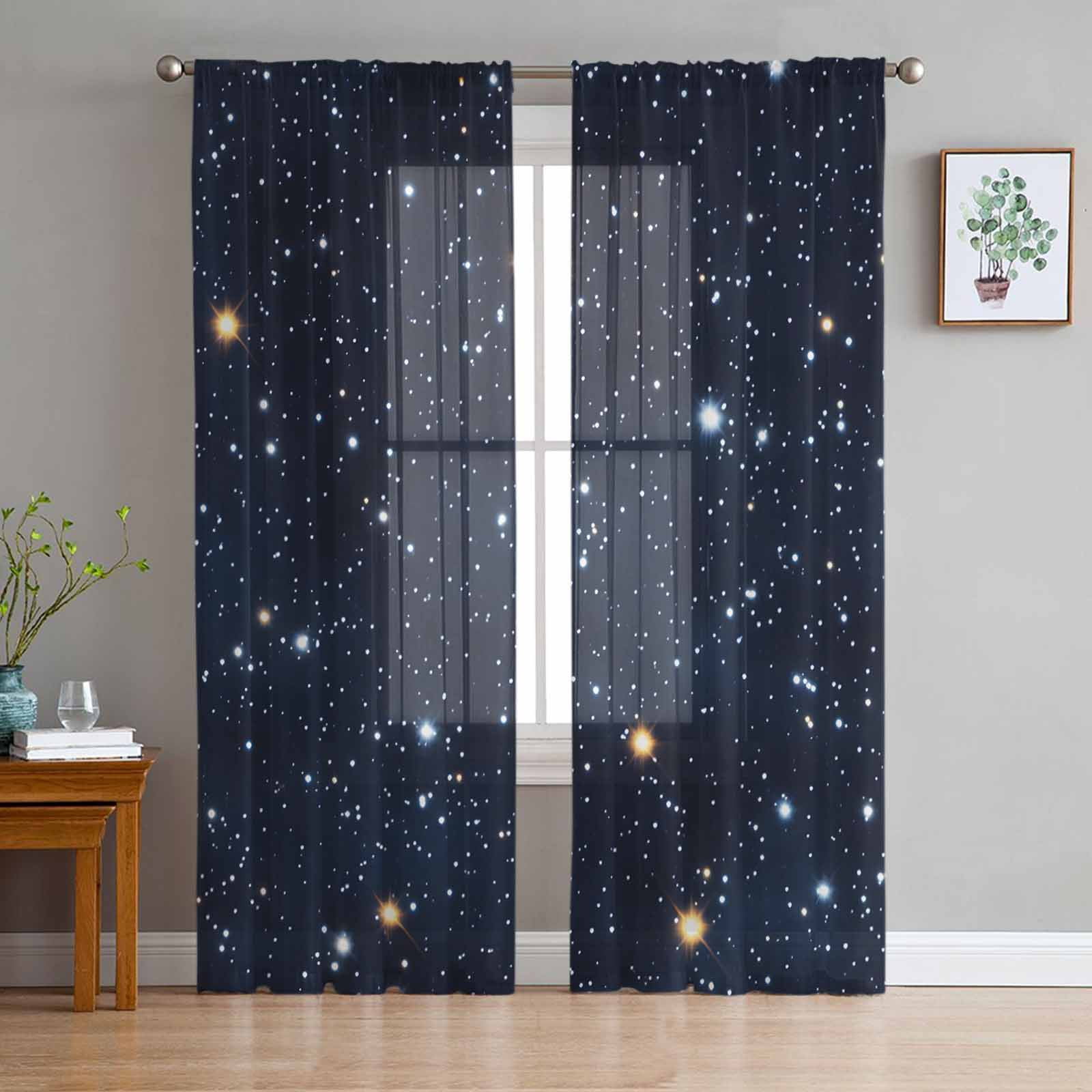 ERUNPONLY Blue Starry Sky Sheer Curtains 72 Inch Length 2 Panels Set ...