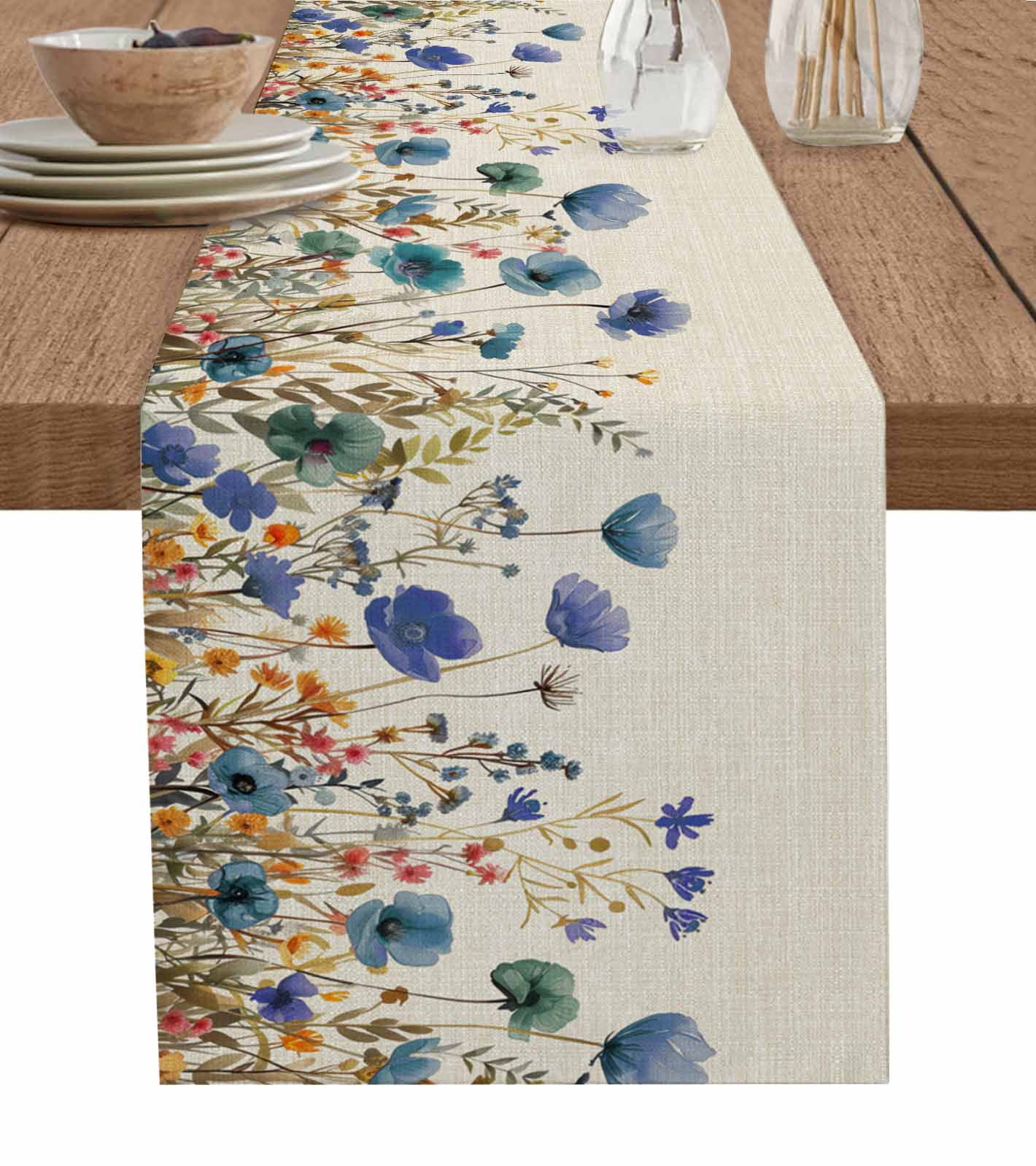 ERUNPONLY Blue Teal Spring Floral Table Runner - 90 Inch Long ...