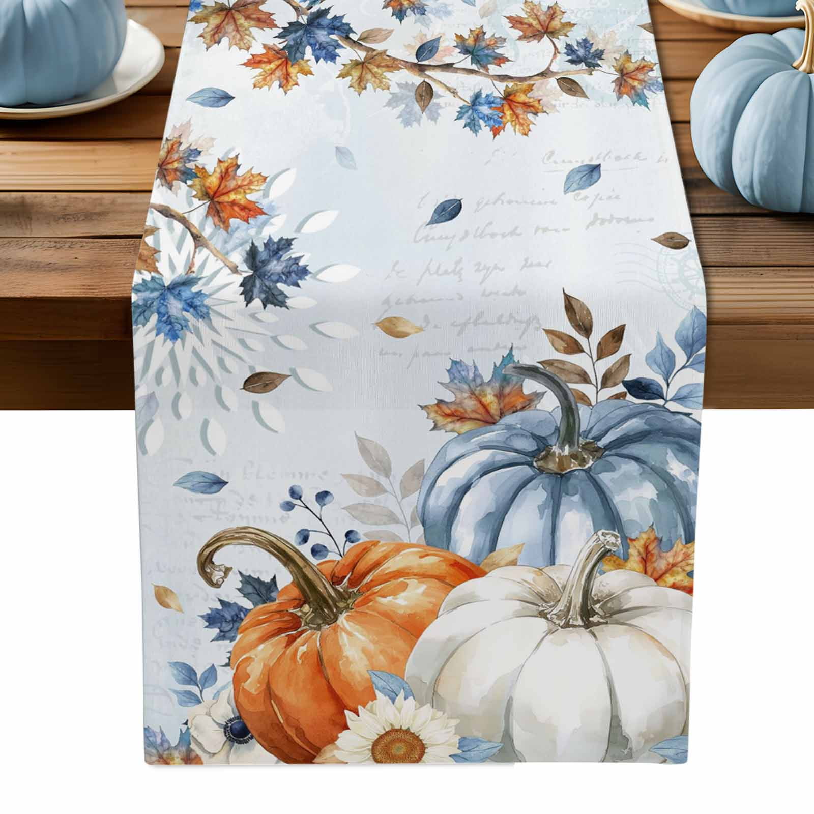 ERUNPONLY Blue Thanksgiving Fall Table Runner - 72 Inch Long Pumpkins ...