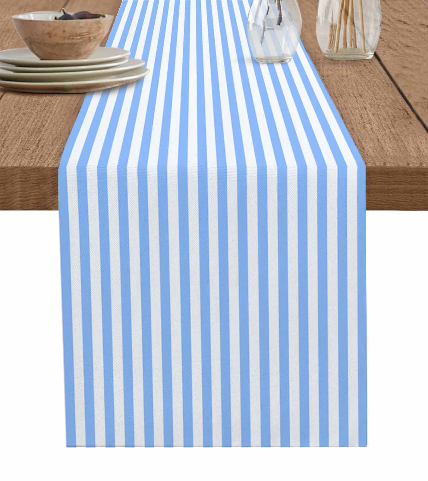 ERUNPONLY Blue White Stripe Table Runner - 90 Inch Long Modern ...