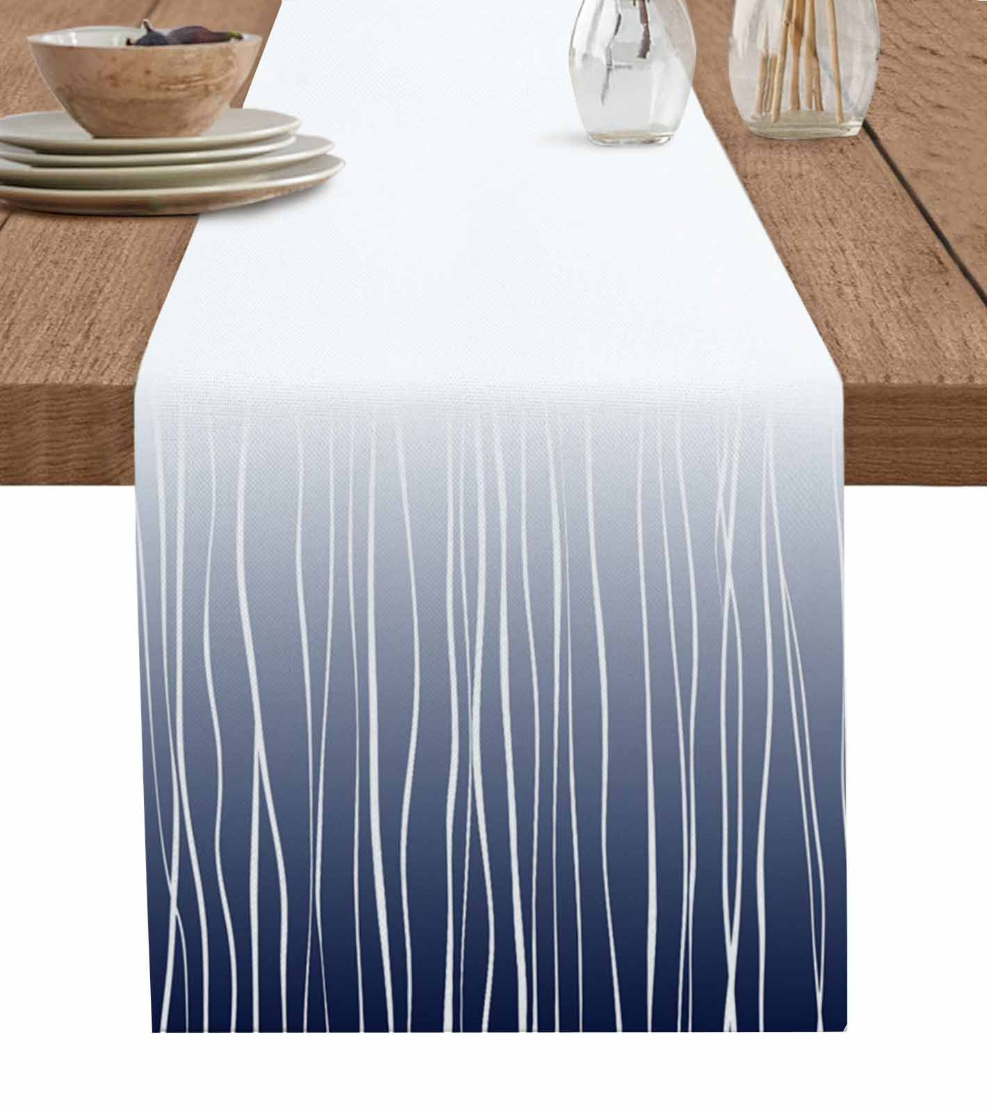 ERUNPONLY Blue White Table Runner - 48 Inch Long Ombre Gradient Striped ...