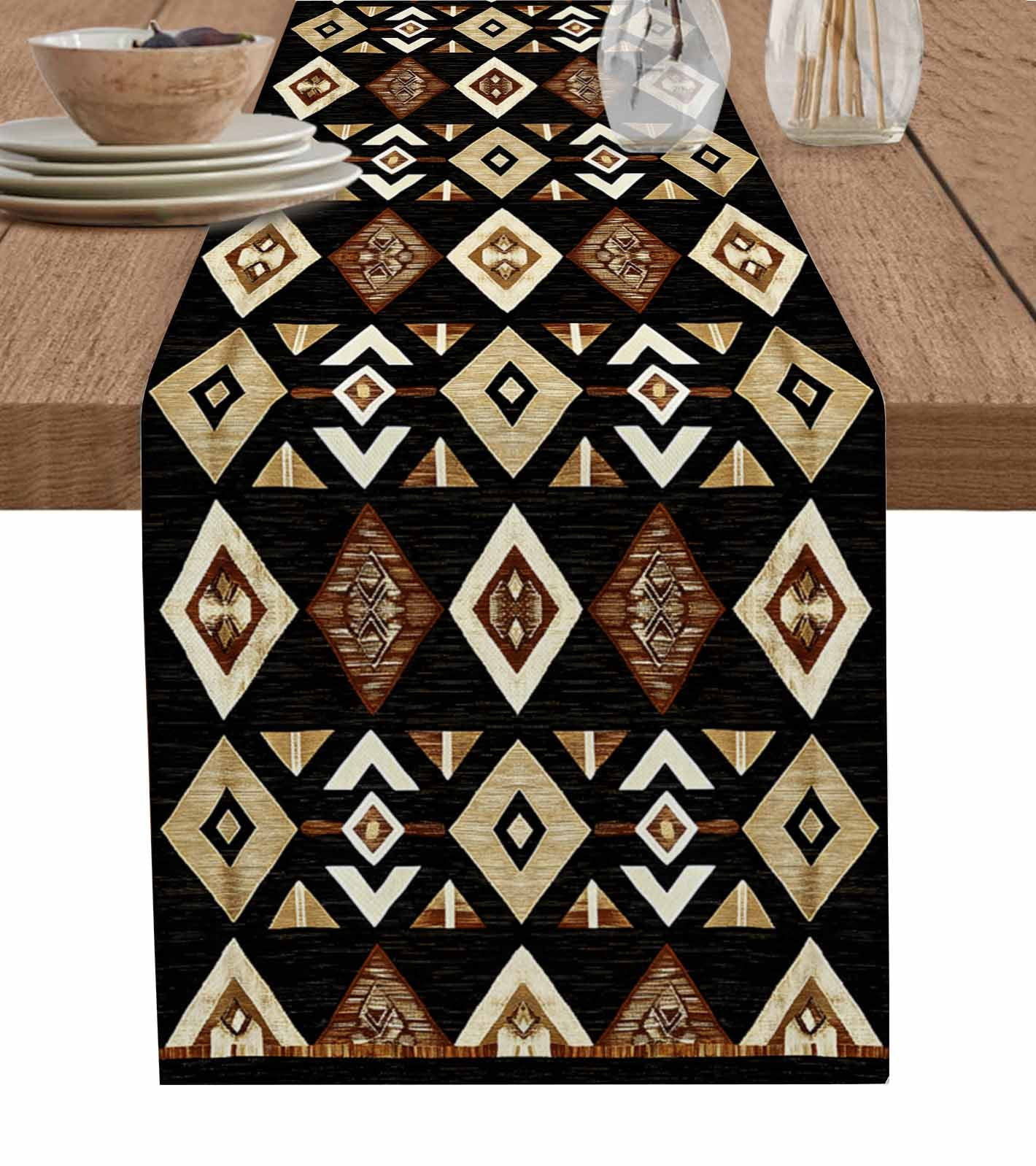 ERUNPONLY Boho Geometric Table Runner - 108 Inch Long Vintage Abstract ...