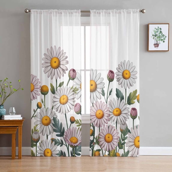 ERUNPONLY Botanical Flowers Sheer Curtains 63 Inch Length 2 Panels Set ...