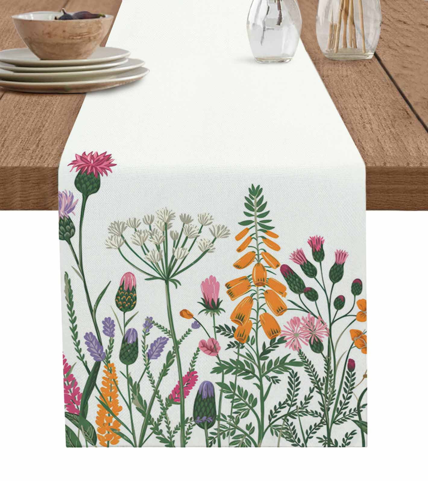 ERUNPONLY Botanical Flowers Table Runner - 72 Inch Long Country ...