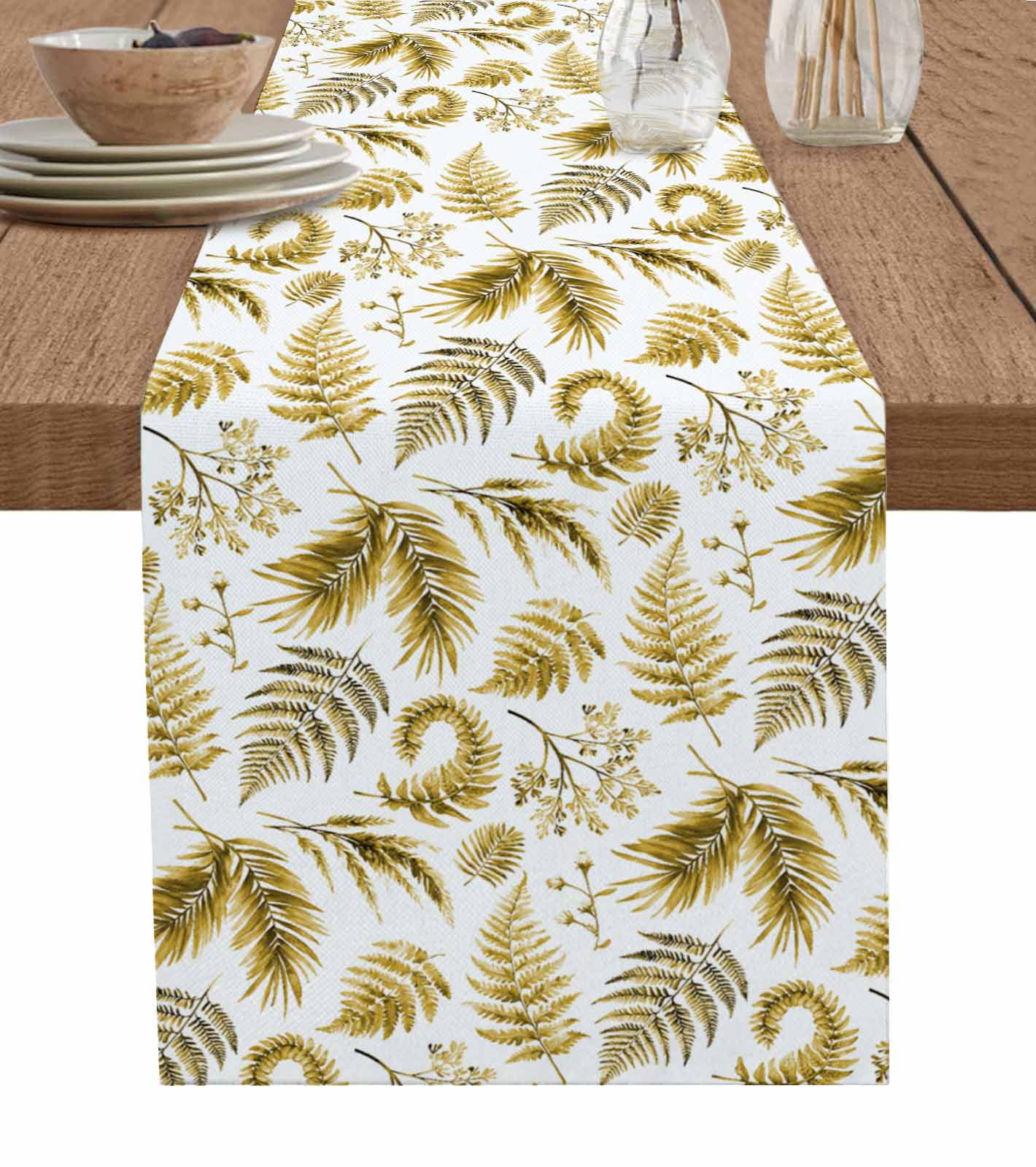 ERUNPONLY Botanical Yellow Table Runner - 90 Inch Long Vintage Ferns ...