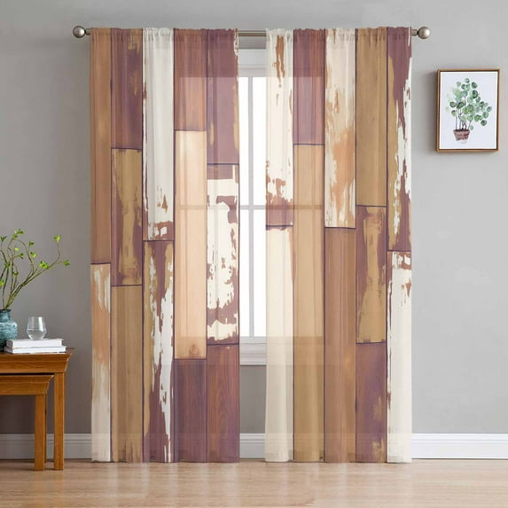 ERUNPONLY Brown Beige Sheer Curtains 72 Inch Length 2 Panels Set ...