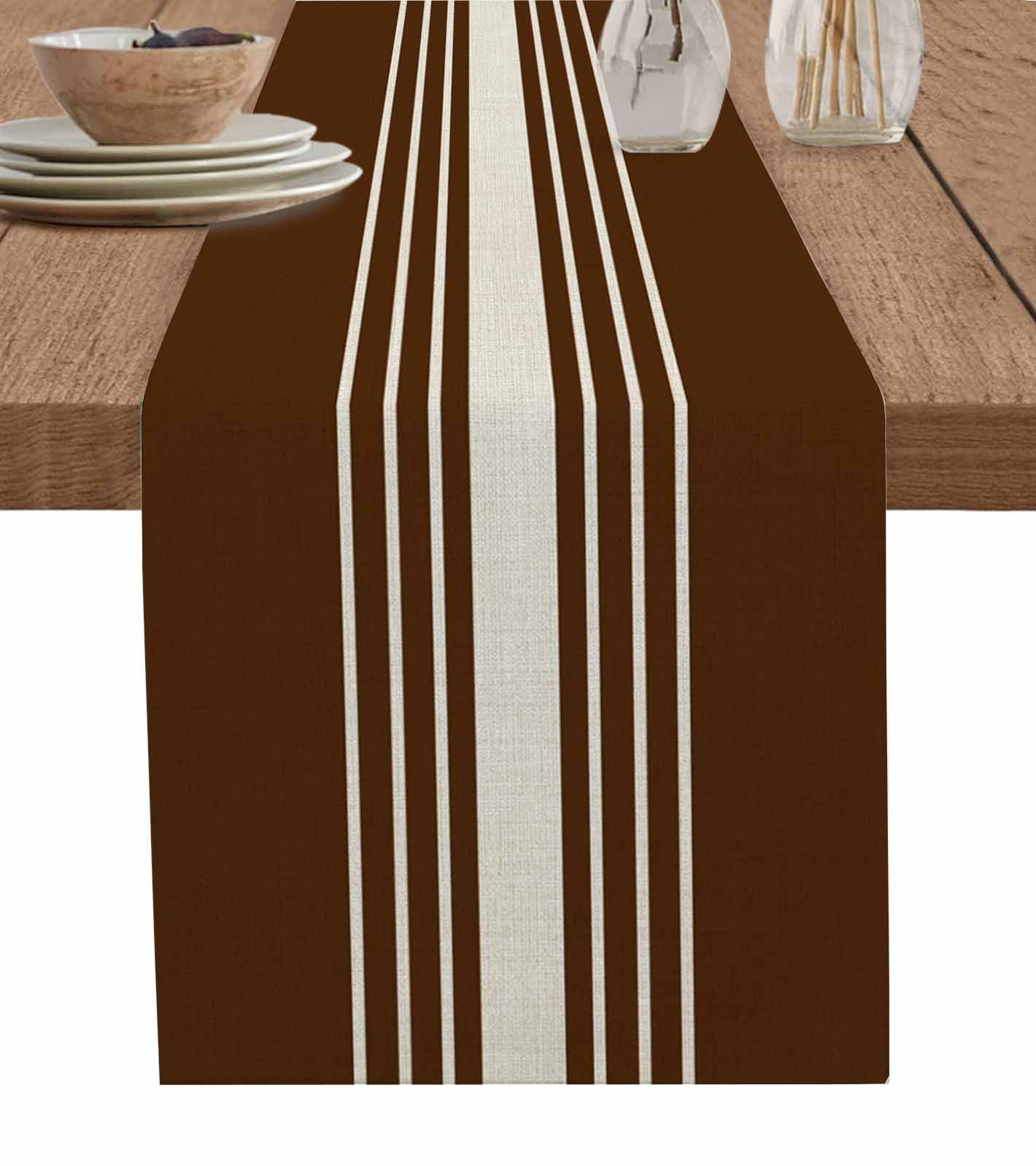 ERUNPONLY Brown Beige Striped Table Runner - 72 Inch Long Modern ...