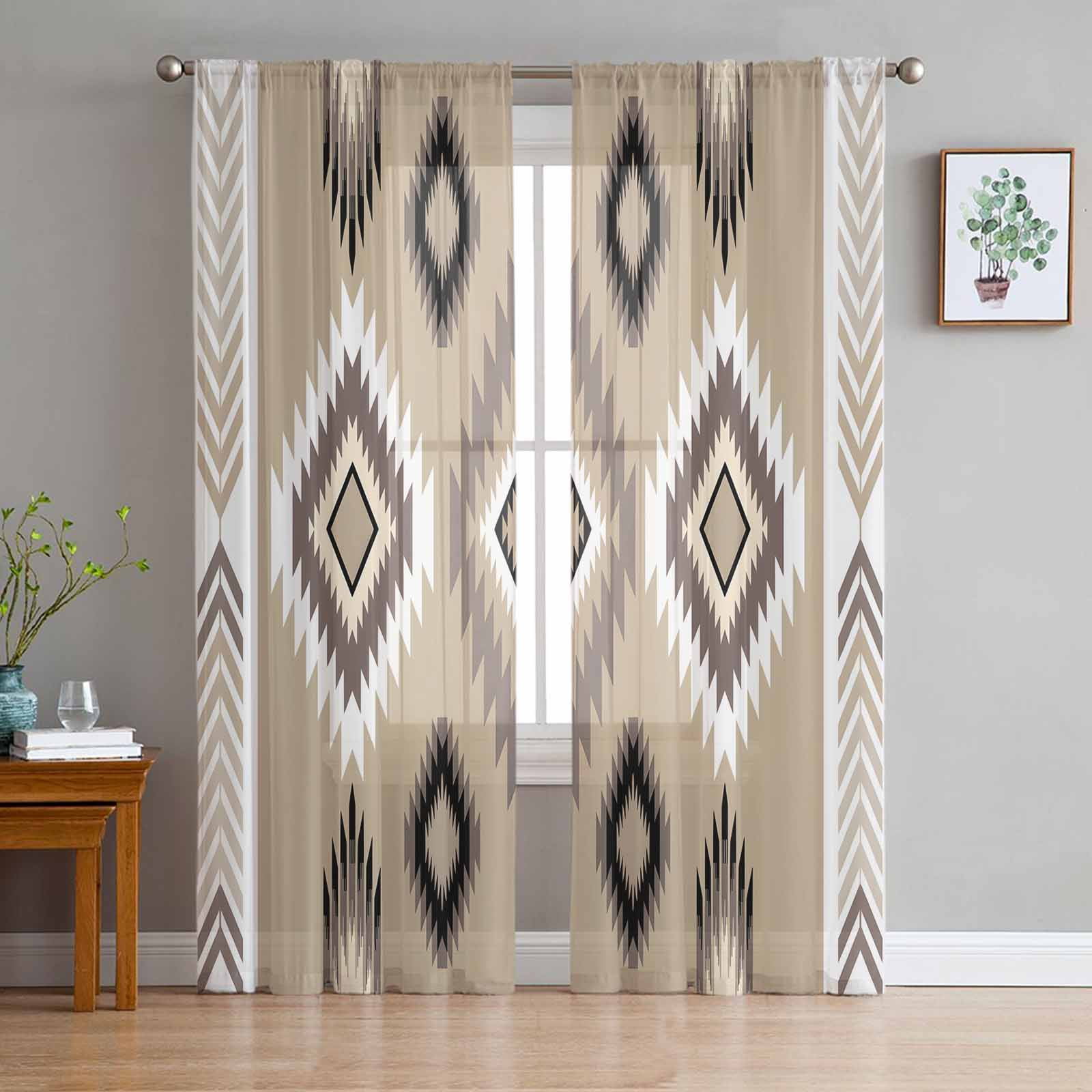 ERUNPONLY Brown Boho Sheer Curtains 84 Inch Length 2 Panels Set ...
