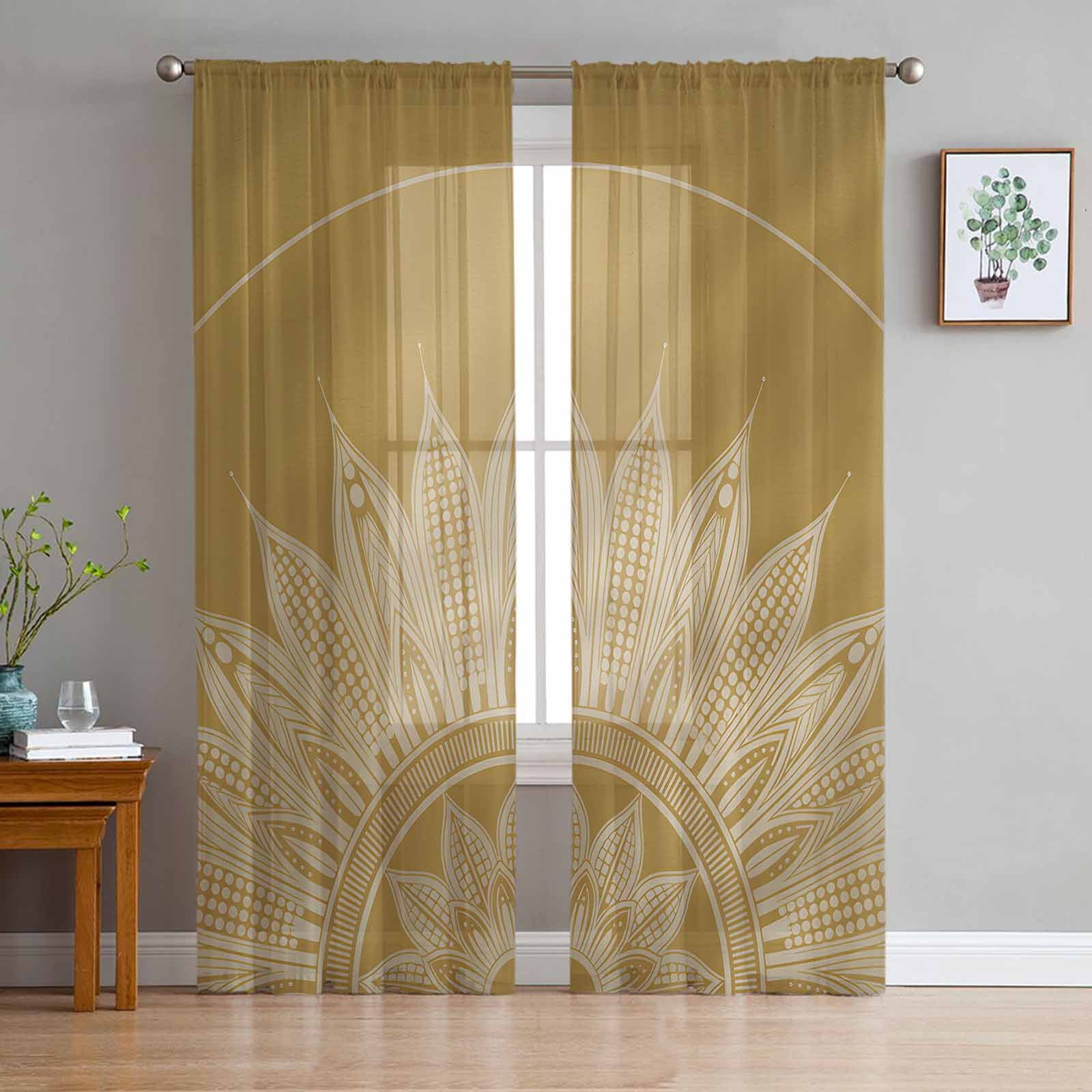 ERUNPONLY Brown Boho Sheer Curtains 96 Inch Length 2 Panels Set, Middle ...