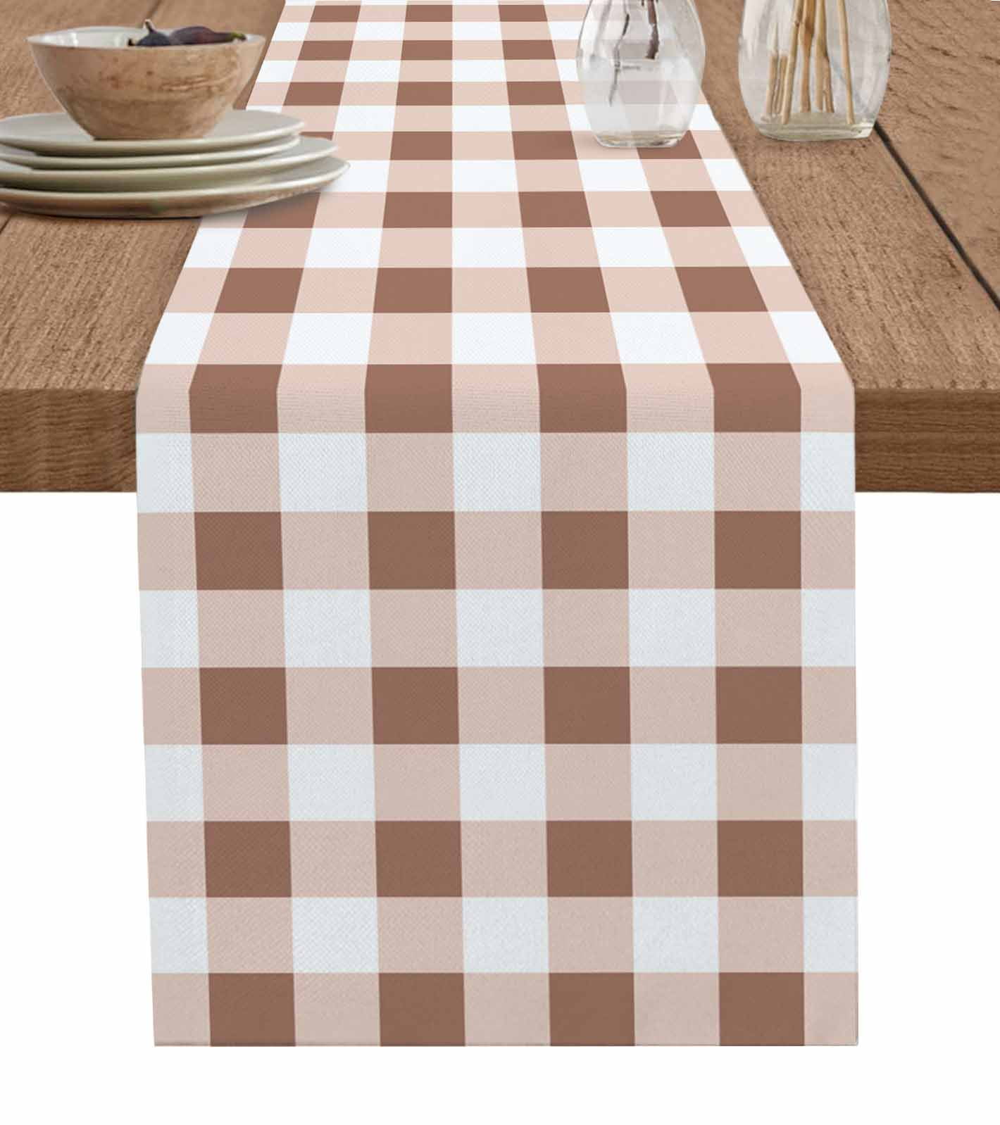 ERUNPONLY Brown Checkered Table Runner - 60 Inch Long Farmhouse Buffalo ...