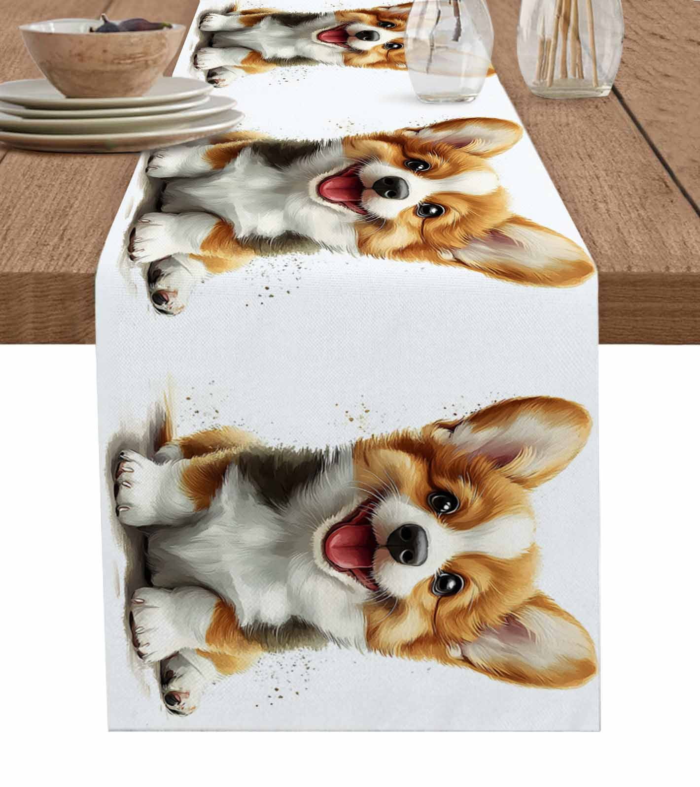 ERUNPONLY Brown Dogs Table Runner - 108 Inch Long Modern Simple Cute ...