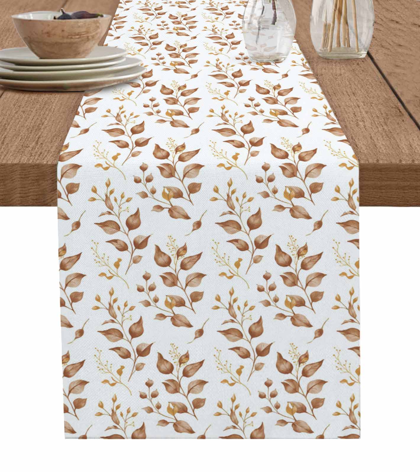 ERUNPONLY Brown Fall Leaves Table Runner - 36 Inch Long Farmhouse Leaf ...